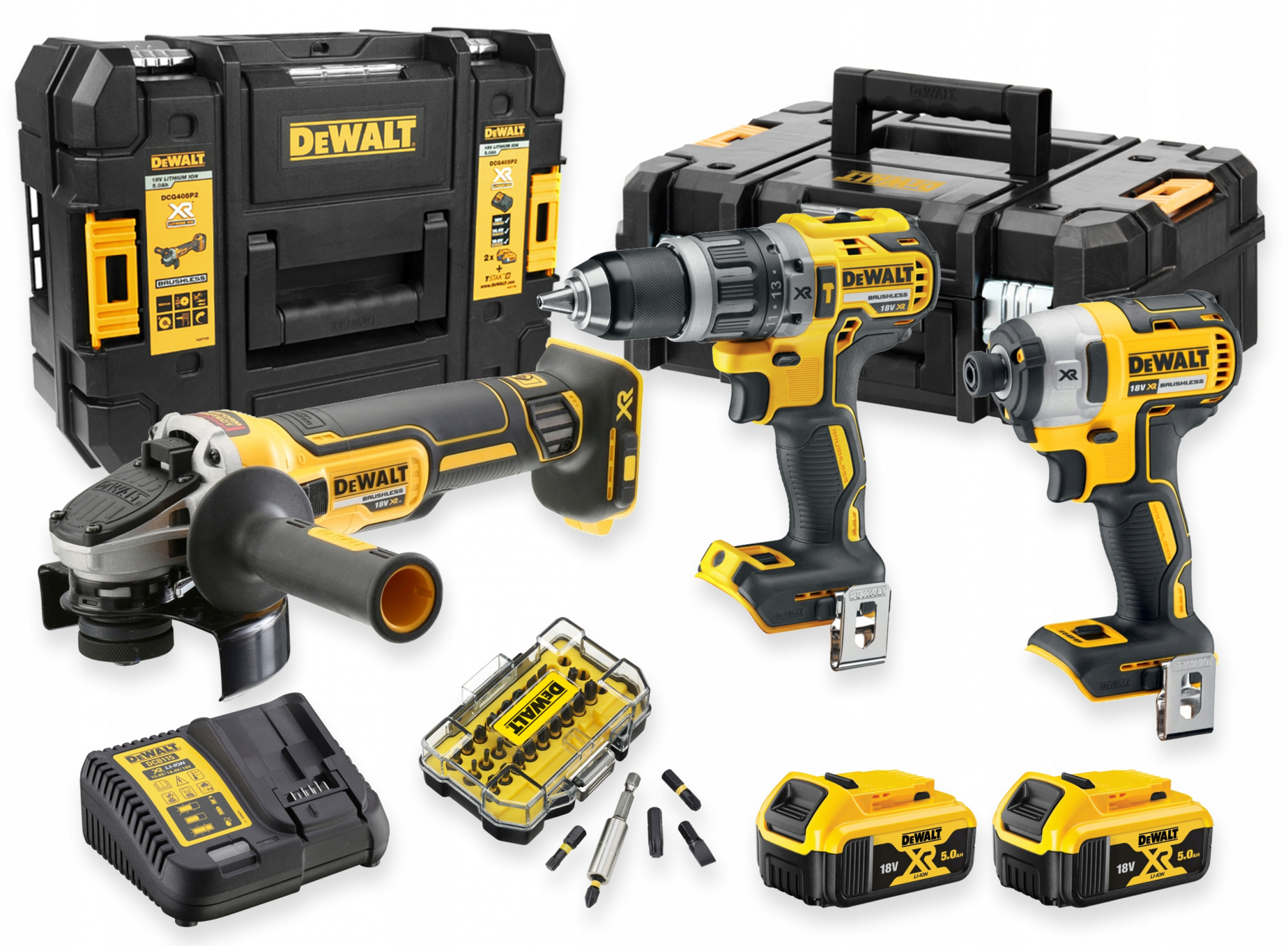 DEWALT ZESTAW DCD796 + DCF887 + DCG405 2XAKU + BITY DT70523T - 365pro.pl
